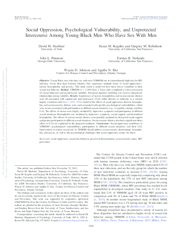 (PDF) Social Oppression, Psychological Vulnerability, and Unprotected ...