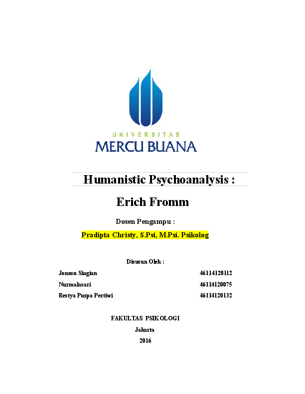(DOC) Humanistic Psychoanalysis : Erich Fromm
