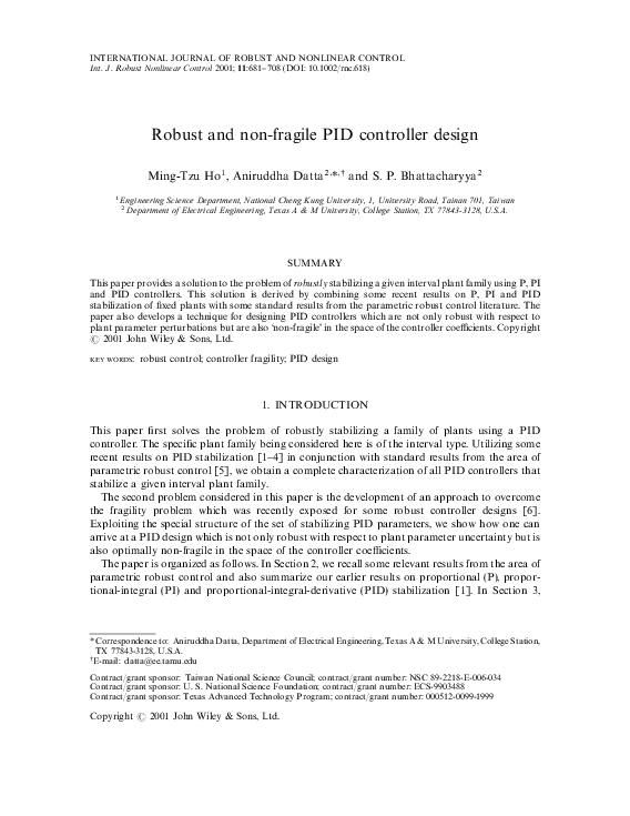(PDF) Robust and non-fragile PID controller design