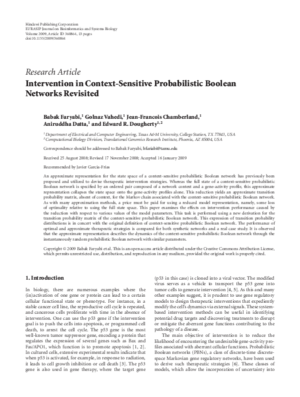 Pdf Optimizing Interventions In Context Sensitive Boolean Networks 0502