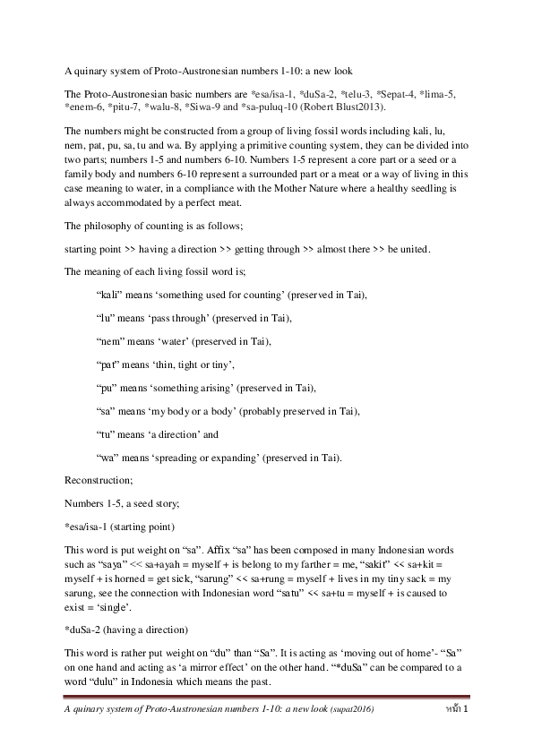 (PDF) A quinary system of Proto-Austronesian numbers 1-10: a new look ...
