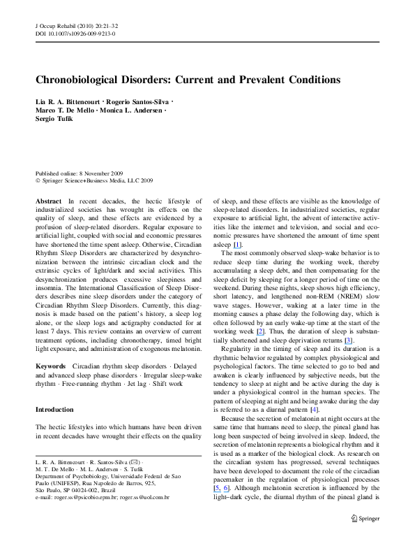 (PDF) Chronobiological Disorders: Current and Prevalent Conditions