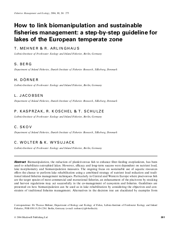 (PDF) How to link biomanipulation and sustainable fisheries management ...