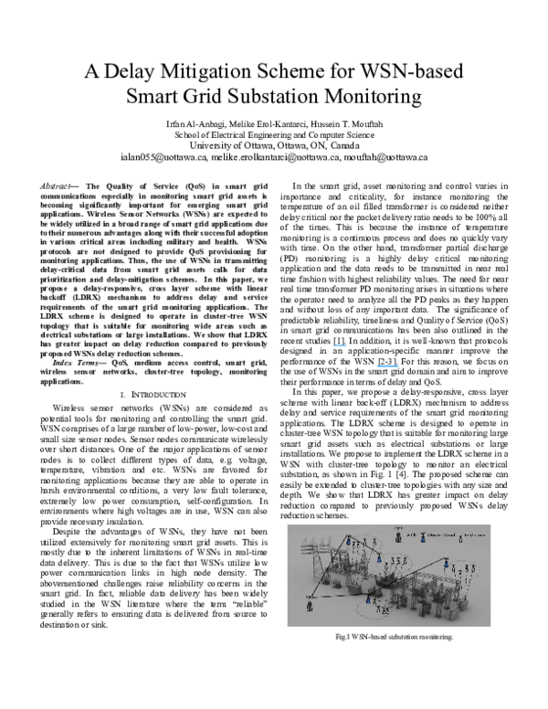 Pdf A Delay Mitigation Scheme For Wsn Based Smart Grid Substation Monitoring