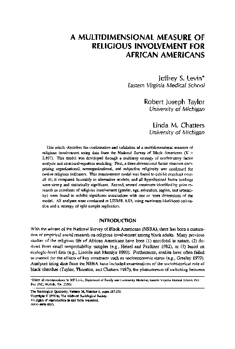 (PDF) A MULTIDIMENSIONAL MEASURE OF RELIGIOUS INVOLVEMENT FOR AFRICAN ...
