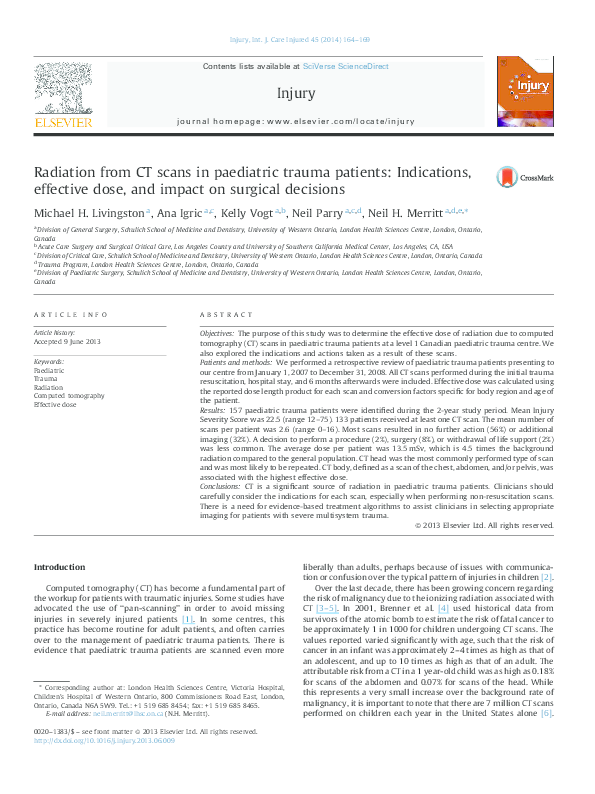 (PDF) Radiation from CT scans in paediatric trauma patients ...