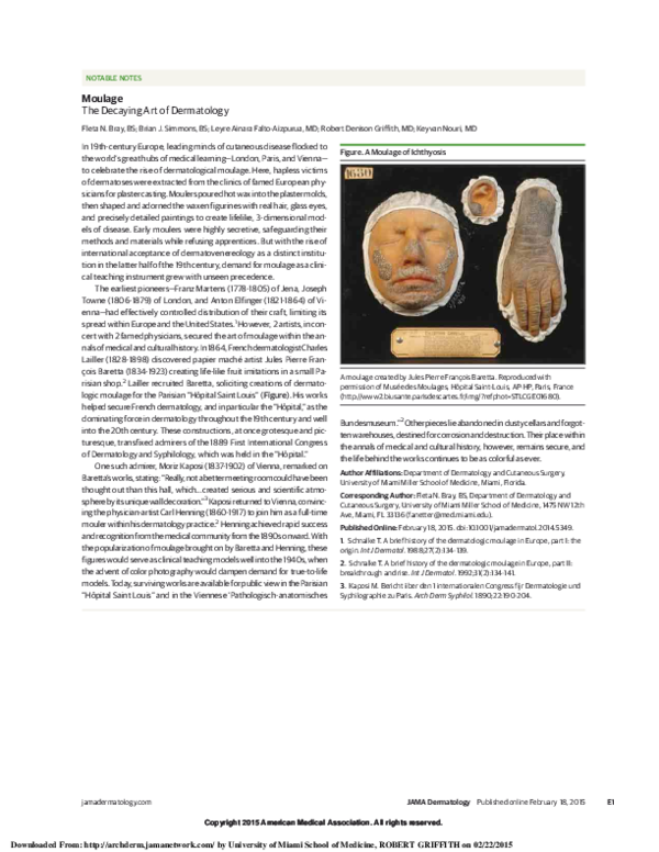 (PDF) Moulage: The Decaying Art of Dermatology