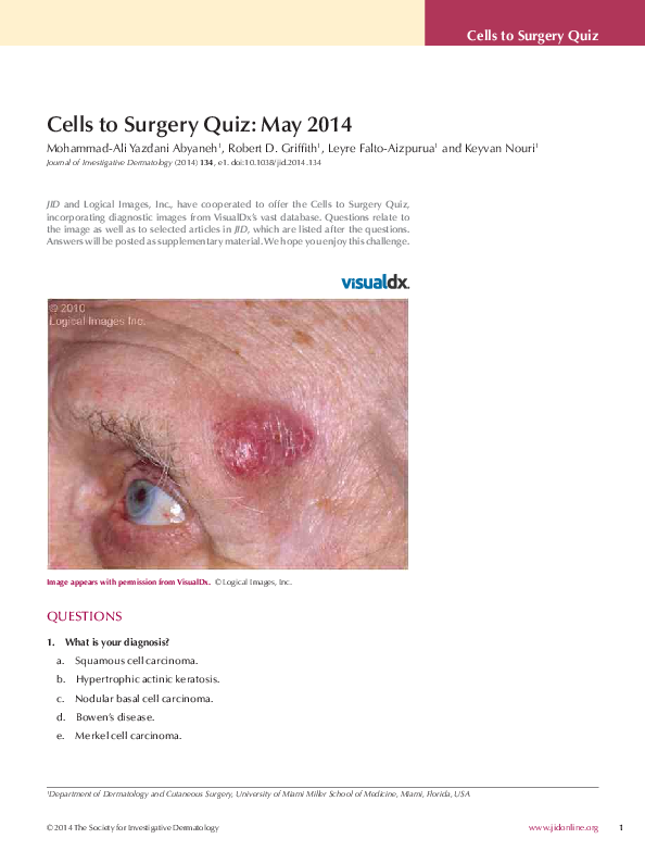 (PDF) Cells to Surgery Quiz: May 2014