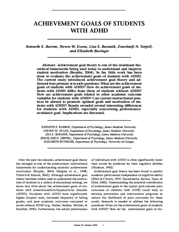 (PDF) Achievement Goals of Students with ADHD