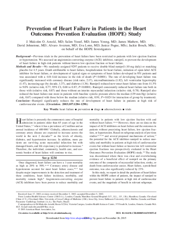 (PDF) Prevention of Heart Failure in Patients in the Heart Outcomes ...