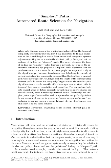 (PDF) “Simplest” Paths: Automated Route Selection for Navigation