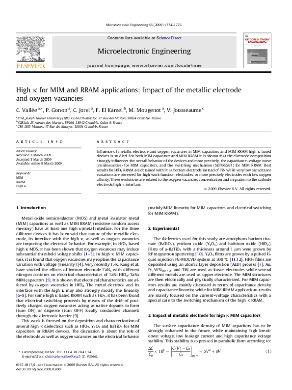 (PDF) High κ for MIM and RRAM applications: Impact of the metallic ...