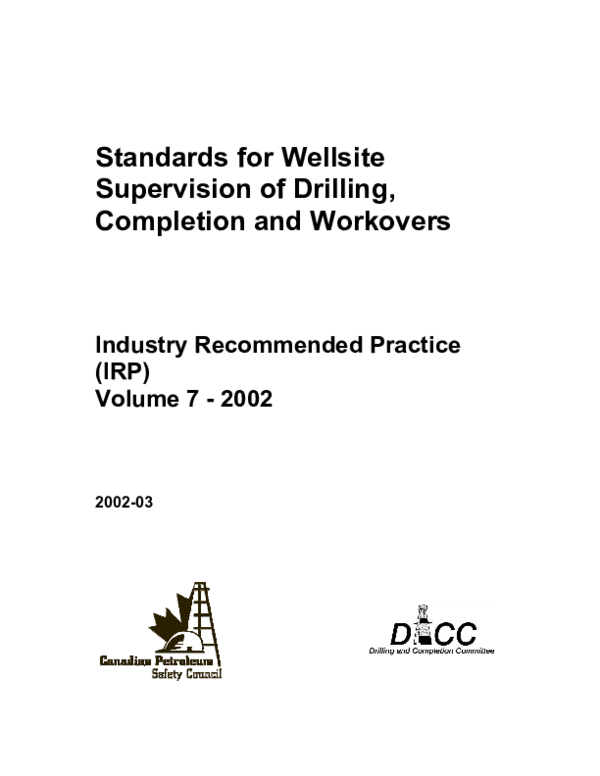 (PDF) Standards for Wellsite Supervision of Drilling, Completion and ...