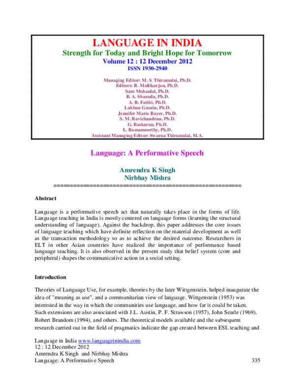 (PDF) Language as a Performative Speech