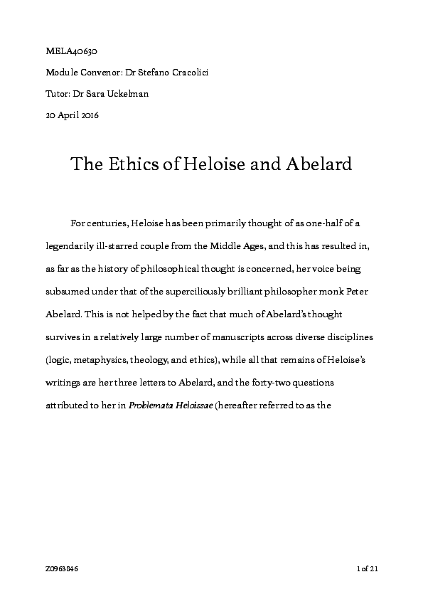 (PDF) The Ethics of Heloise and Abelard