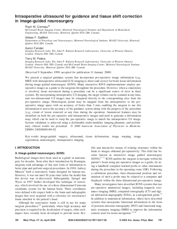 (PDF) Intraoperative ultrasound for guidance and tissue shift correction in image-guided ...