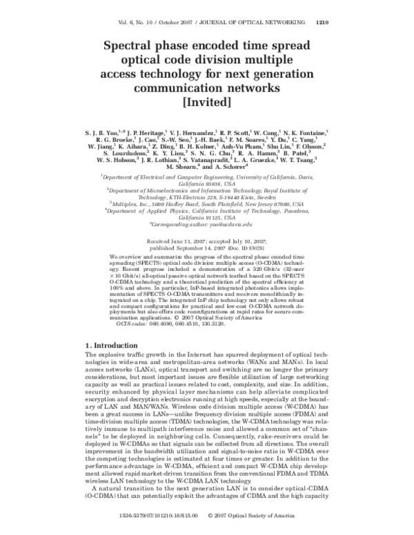 Pdf Spectral Phase Encoded Time Spread Optical Code Division Multiple Access Technology For