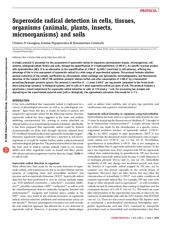 (PDF) Superoxide radical detection in cells, tissues, organisms (animals, plants, insects ...
