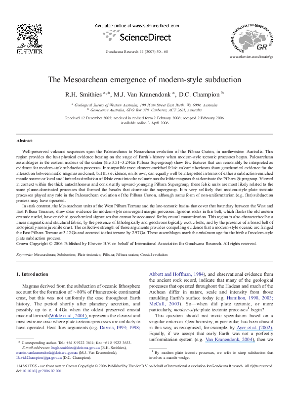 (PDF) The Mesoarchean emergence of modern-style subduction