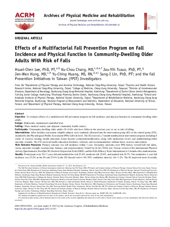 (PDF) Effects of a Multifactorial Fall Prevention Program on Fall Incidence and Physical ...