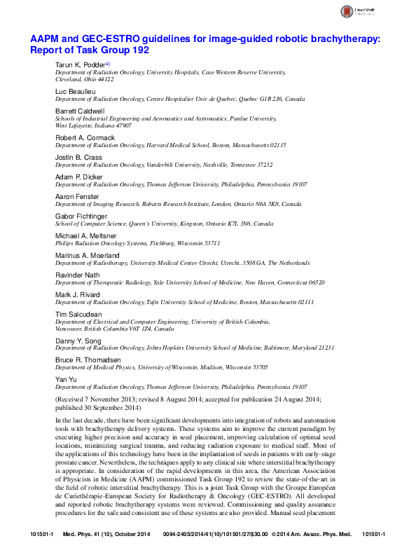 (PDF) AAPM and GEC-ESTRO guidelines for image-guided robotic ...