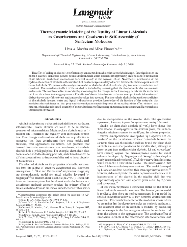 (PDF) Thermodynamic Modeling of the Duality of Linear 1-Alcohols as Cosurfactants and Cosolvents ...