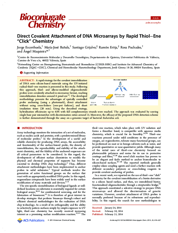 Pdf Direct Covalent Attachment Of Dna Microarrays By Rapid Thiol Ene Click Chemistry
