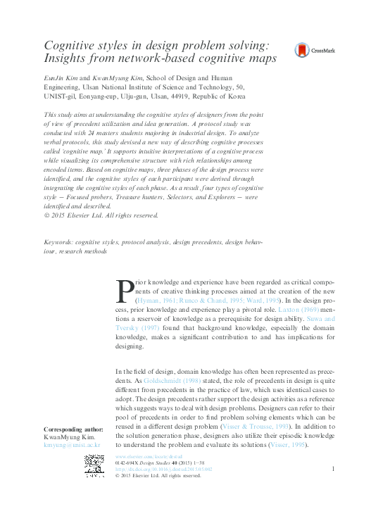 Pdf Cognitive Styles In Design Problem Solving Insights From Network Based Cognitive Maps
