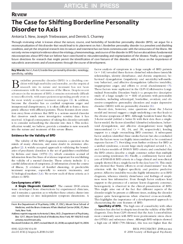 (PDF) The Case for Shifting Borderline Personality Disorder to Axis I