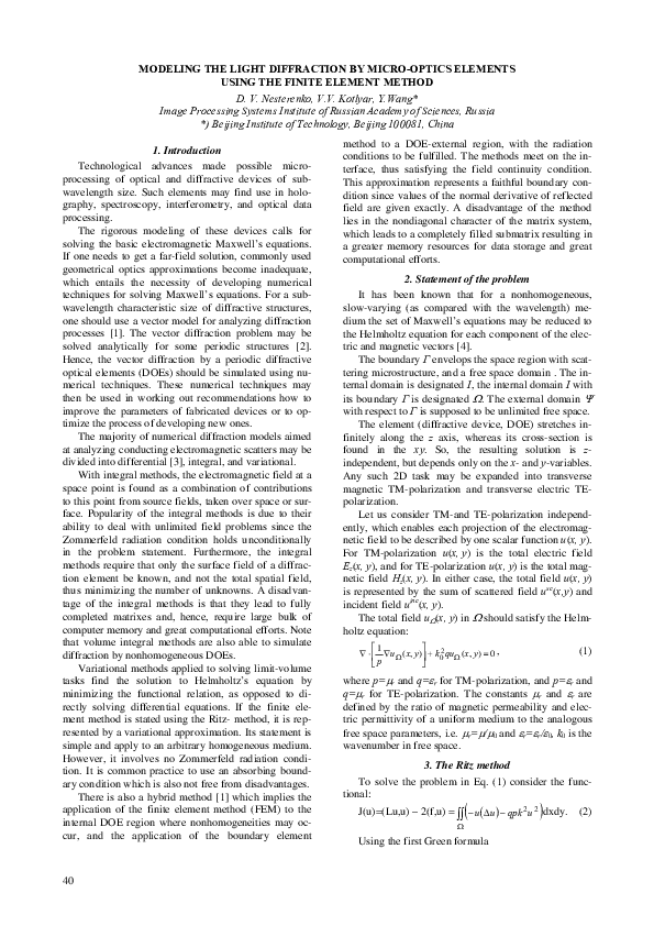 (PDF) Light Diffraction Modeling using FEM