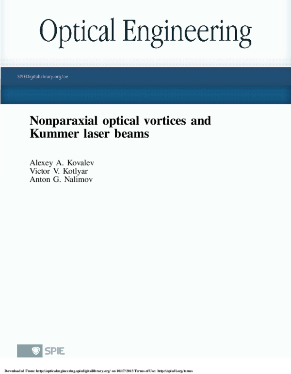 (PDF) Nonparaxial optical vortices and Kummer laser beams