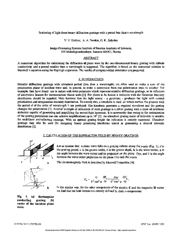 (PDF) Scattering of light from binary diffraction gratings with a ...