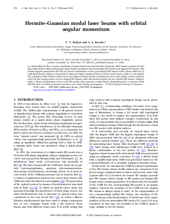 Pdf Hermite Gaussian Modal Laser Beams With Orbital Angular Momentum