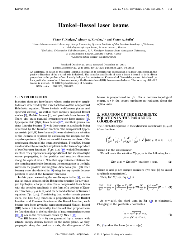 (PDF) Hankel–Bessel laser beams
