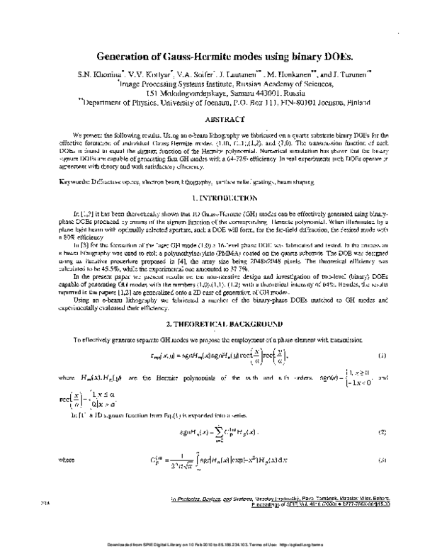 Pdf Generation Of Gauss Hermite Modes Using Binary Does