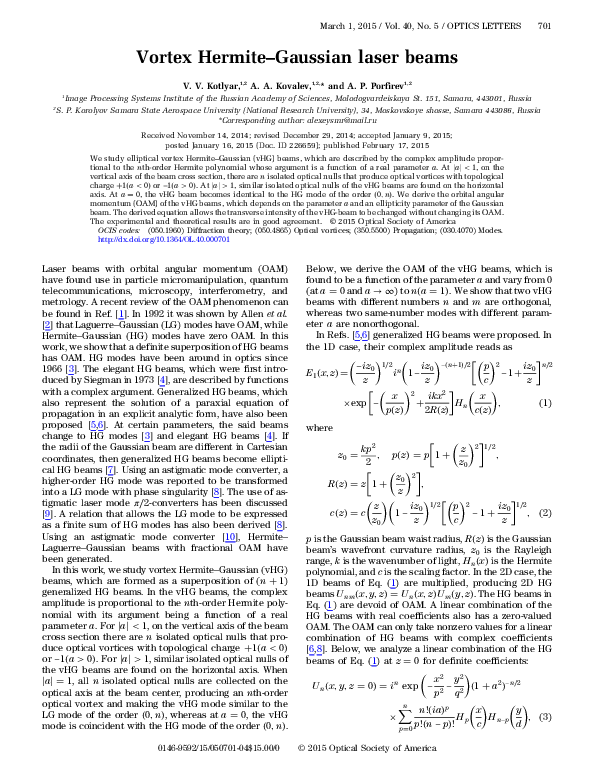 (PDF) Vortex Hermite-Gaussian laser beams