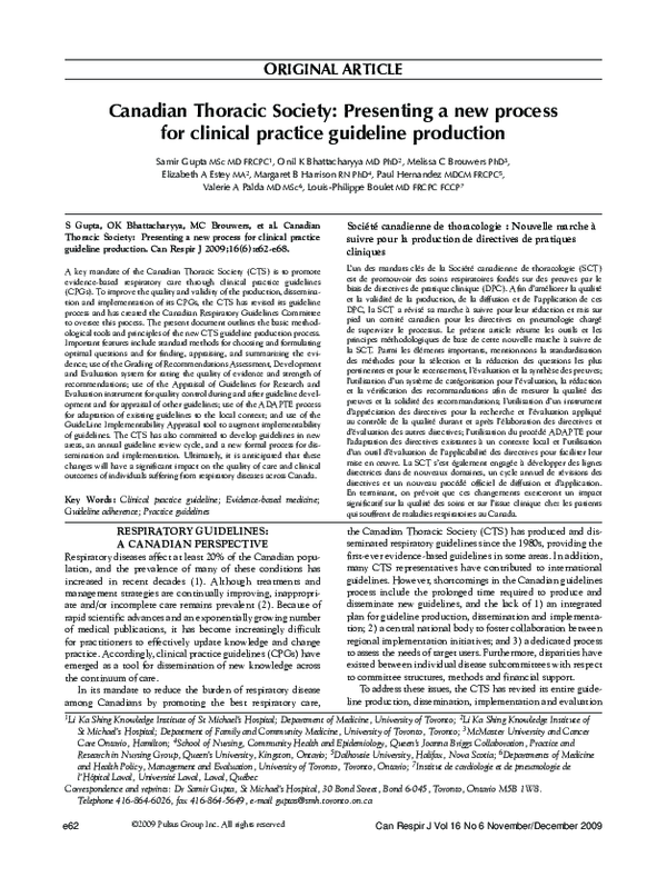 (PDF) Canadian Thoracic Society: Presenting a new process for clinical ...