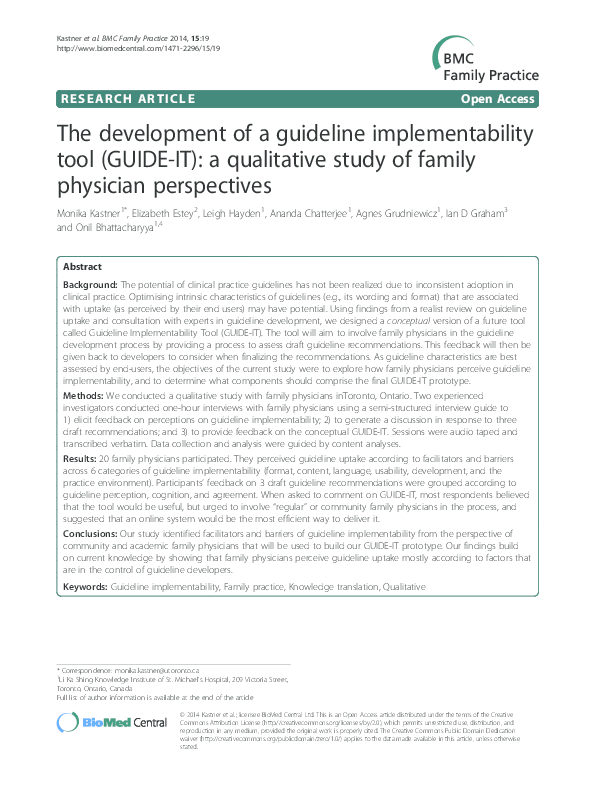 (PDF) The development of a guideline implementability tool (GUIDE-IT ...