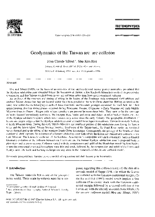 (PDF) Geodynamics of the Taiwan arc-arc collision
