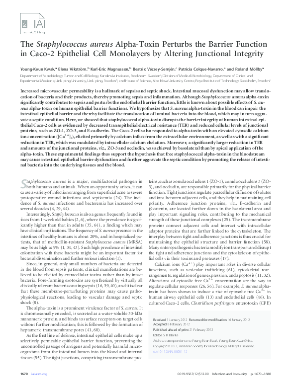 (PDF) The Staphylococcus aureus Alpha-Toxin Perturbs the Barrier ...