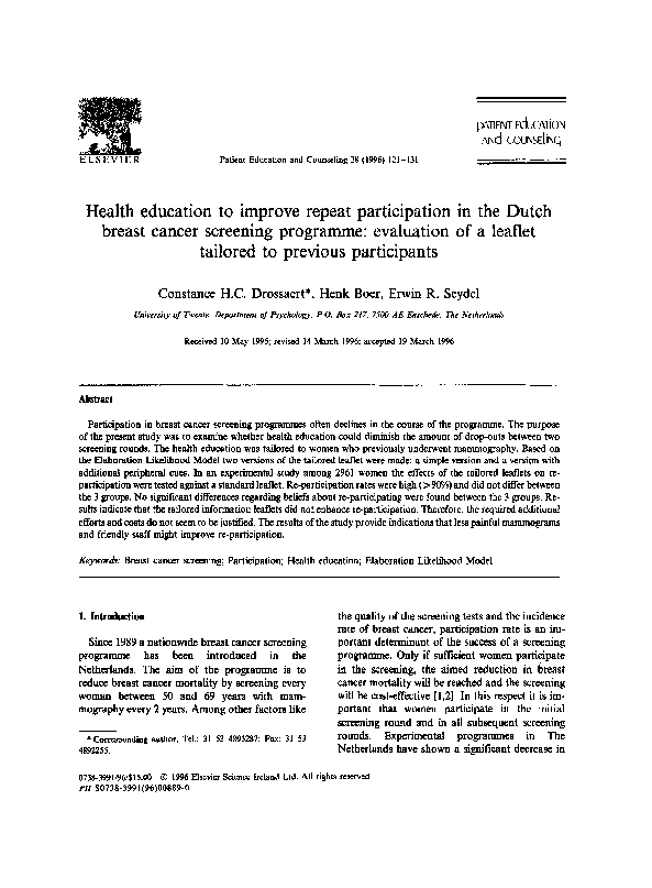 (PDF) Health education to improve repeat participation in the Dutch ...
