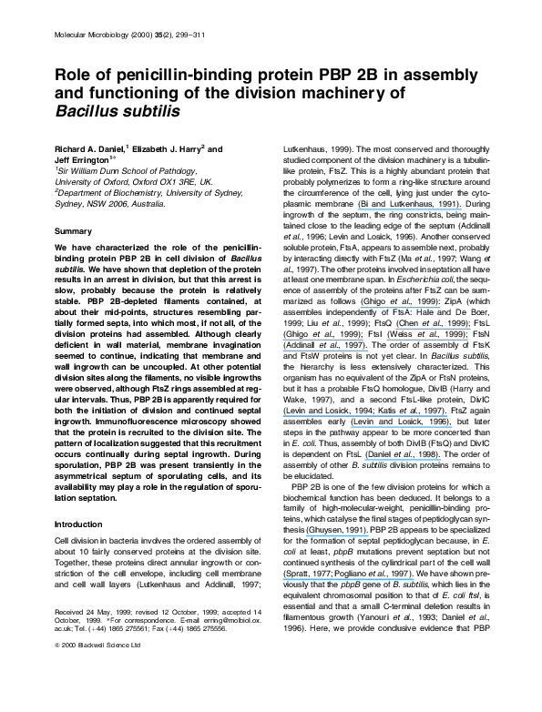 (PDF) Role of penicillin-binding protein PBP 2B in assembly and ...