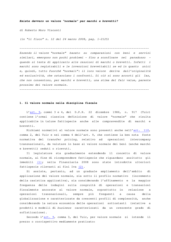 (PDF) Esiste davvero un valore " normale " per marchi e brevetti?