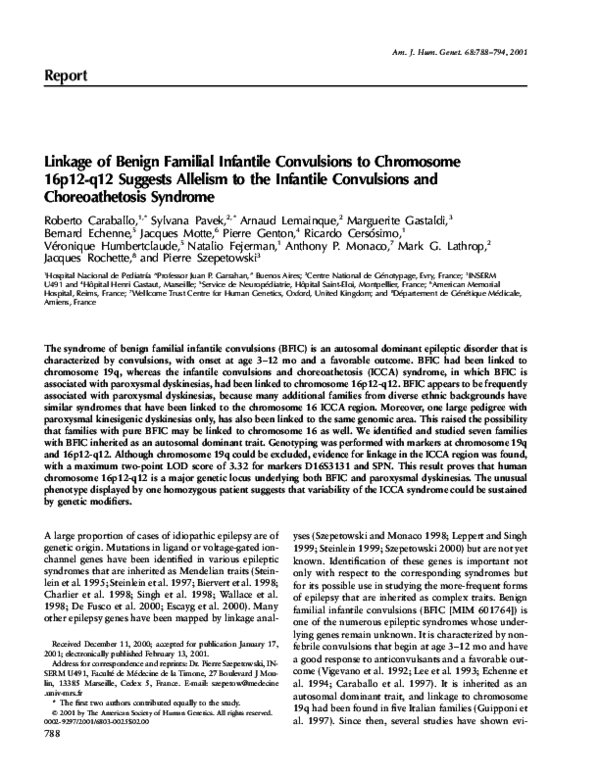 (PDF) Linkage of Benign Familial Infantile Convulsions to Chromosome ...