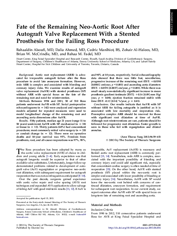 (PDF) The fate of the neoaortic valve and root after the modified Ross ...
