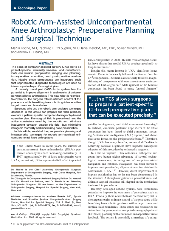 (PDF) Early outcomes after robotic arm-assisted bi-unicompartmental knee arthroplasty compared ...