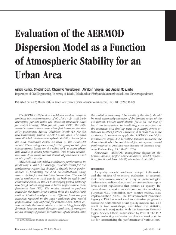(PDF) Evaluation of the AERMOD dispersion model as a function of ...