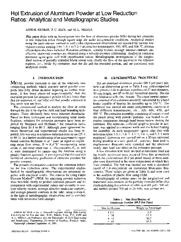 (PDF) Hot extrusion of aluminum powder at low reduction ratios ...