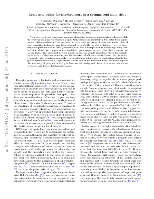 (PDF) Composite pulses for interferometry in a thermal cold atom cloud