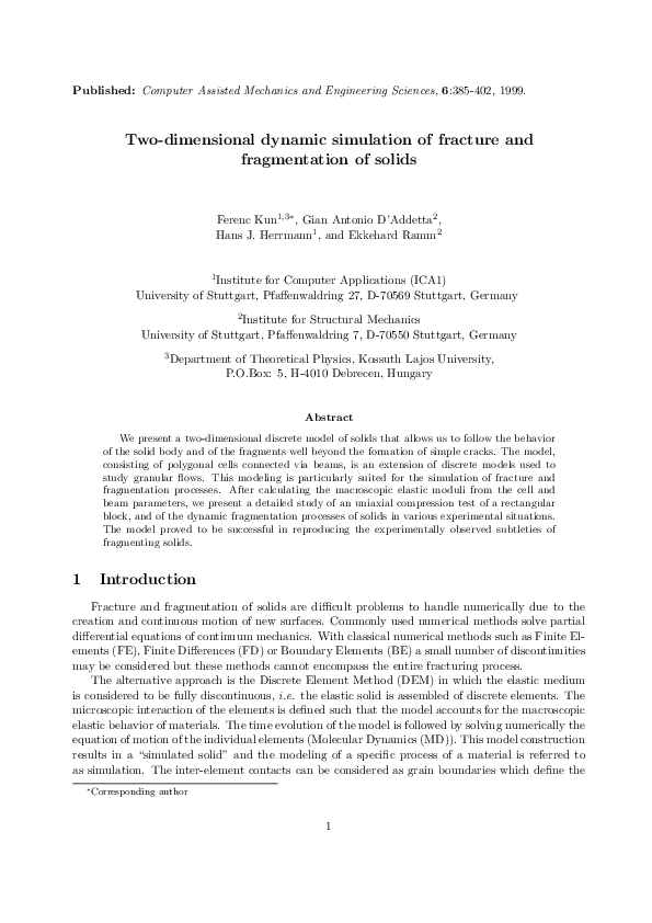 (PDF) Two-dimensional dynamic simulation of fracture and fragmentation of solids
